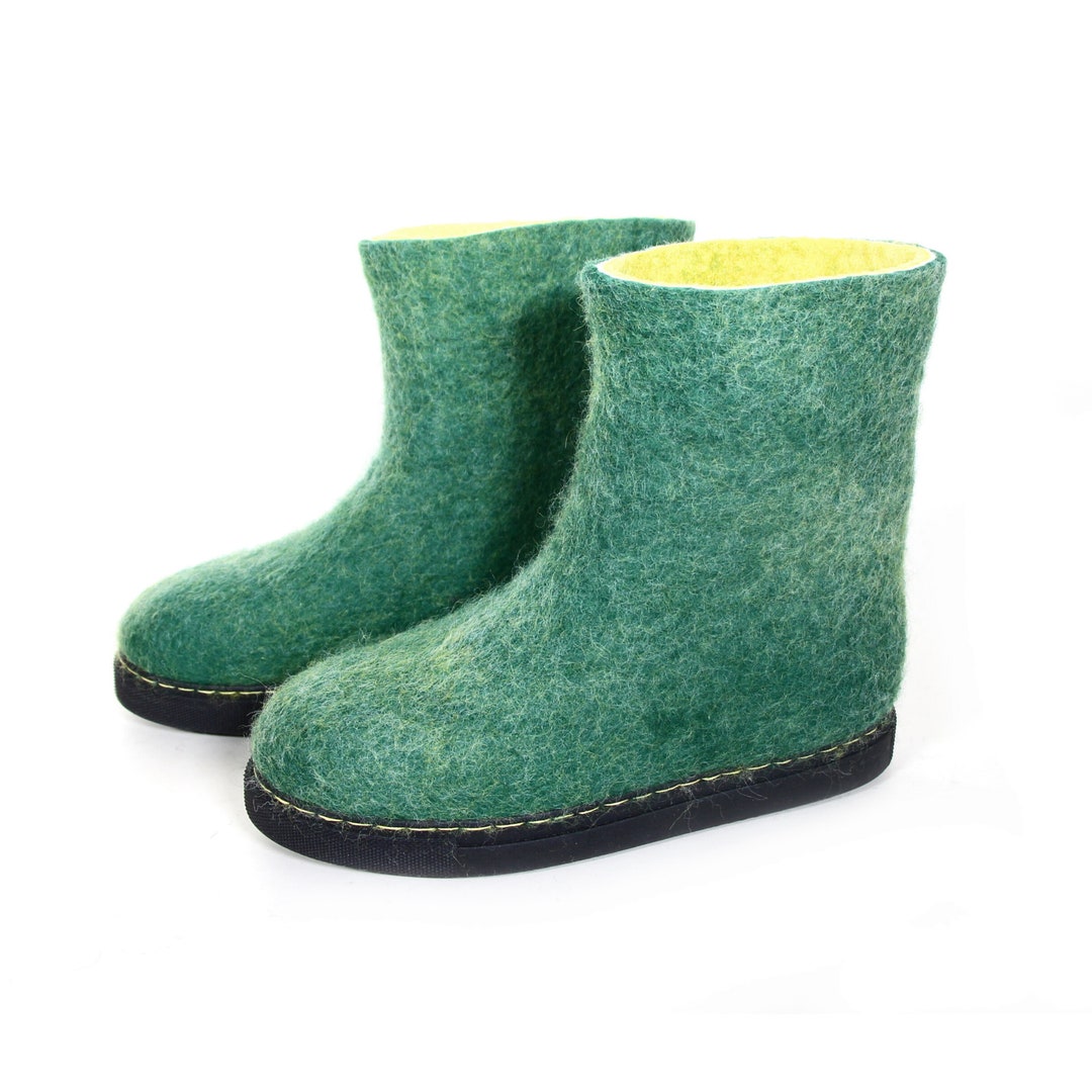 Felt Boot Boiled Wool Boots for Women Green Yellow Natural Wool ...