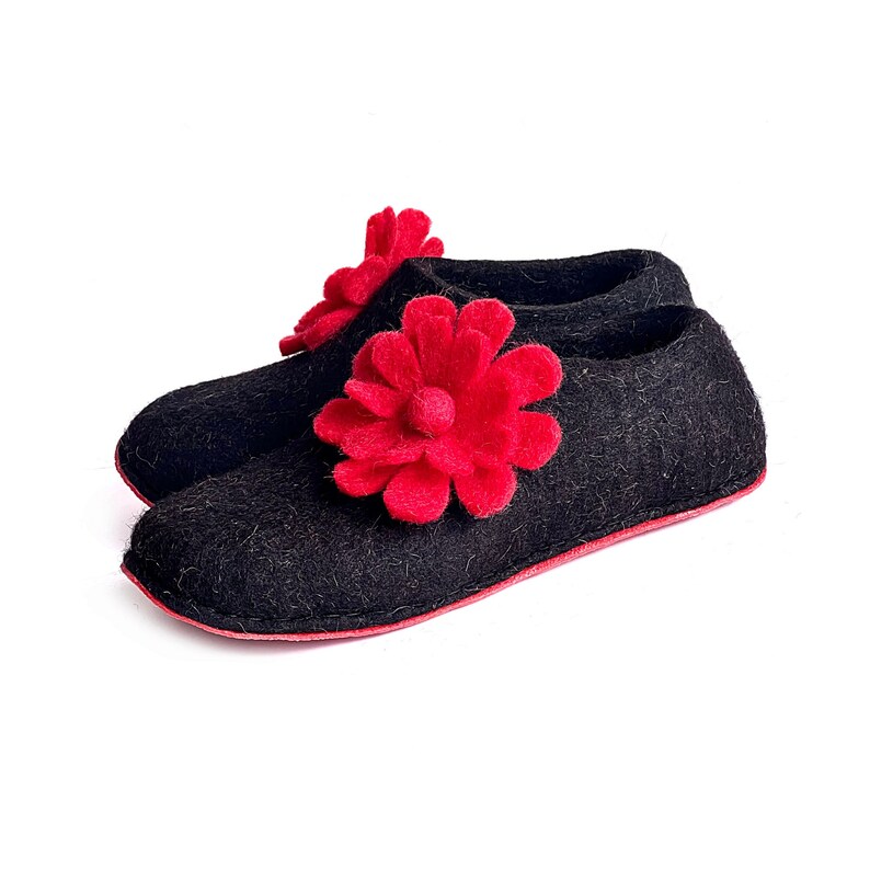 Wool Slippers Women With Felt Flowers, Romantic Coquette Aesthetic ...