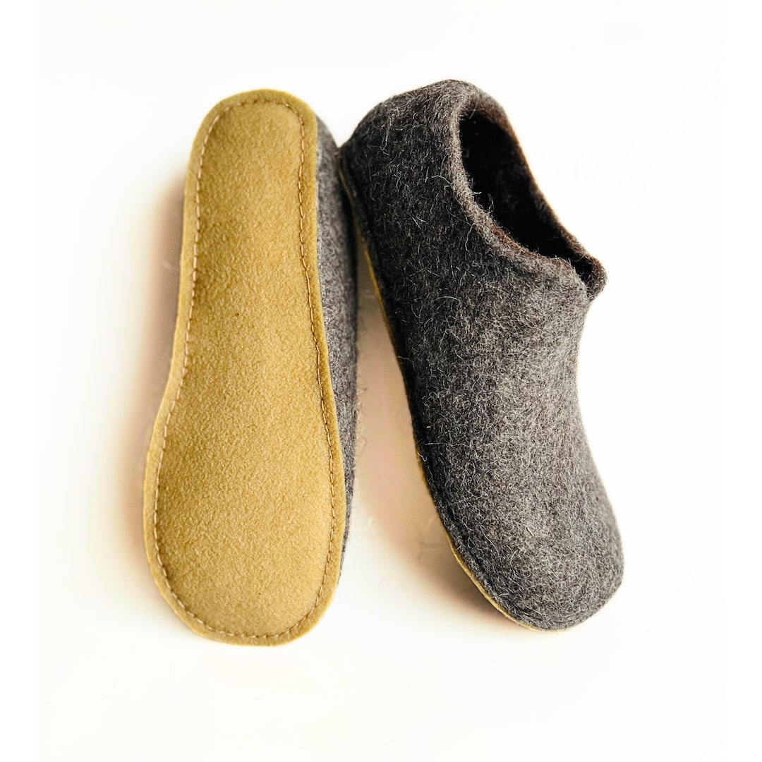 Wool Slippers for Men, Felt House Shoes With Full Back, Organic Clogs ...