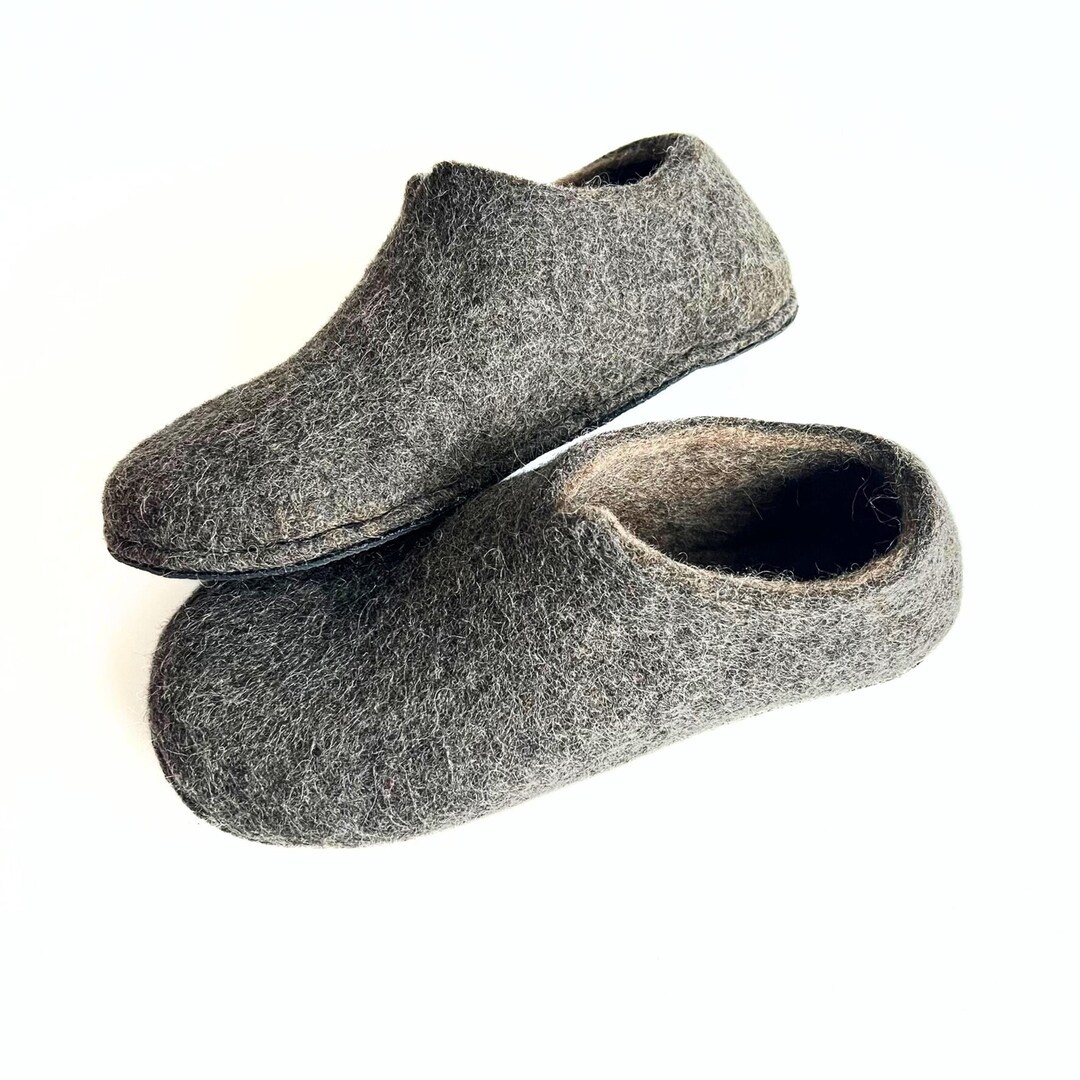Boiled Wool Slippers for Men, Handmade Felt House Shoes for Cold Floors ...