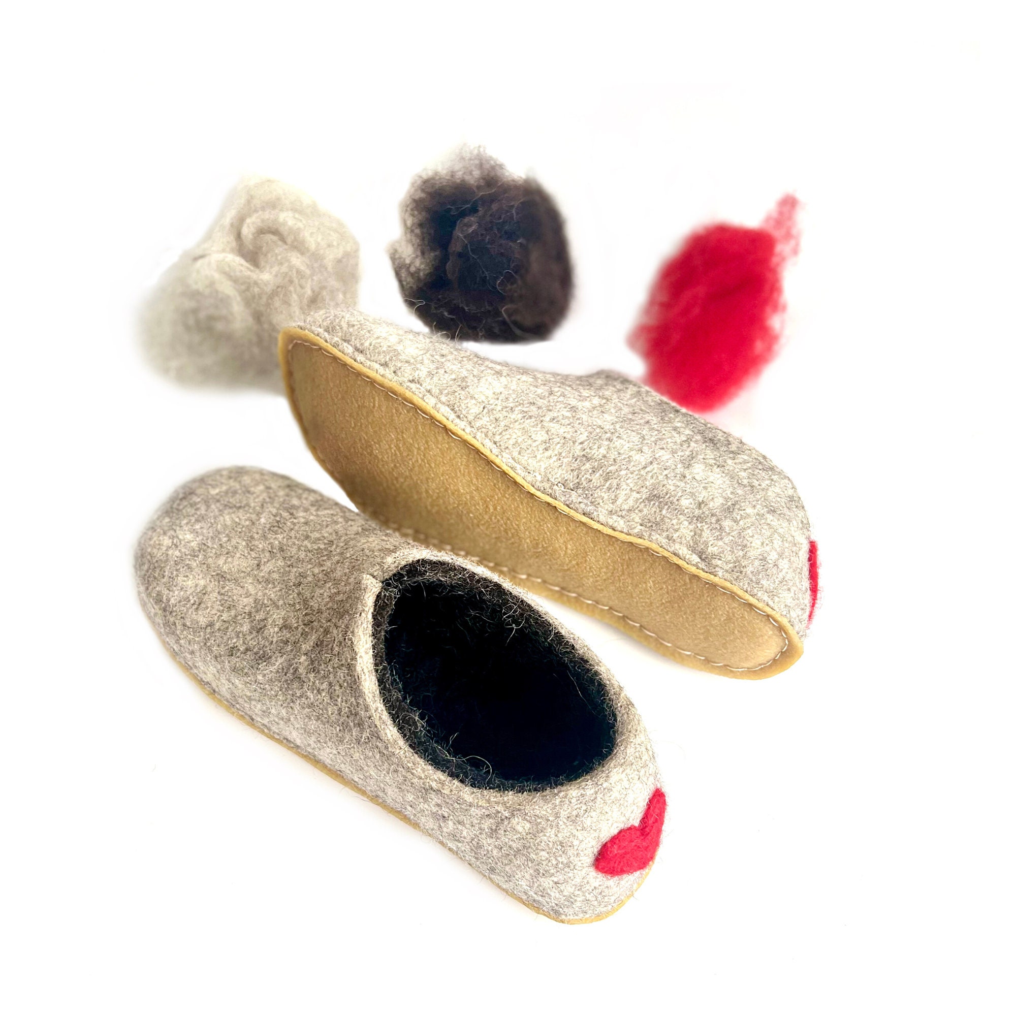 Romantic Heart Wool Felt Clogs Women With Plantation Rubber Soles Cute ...
