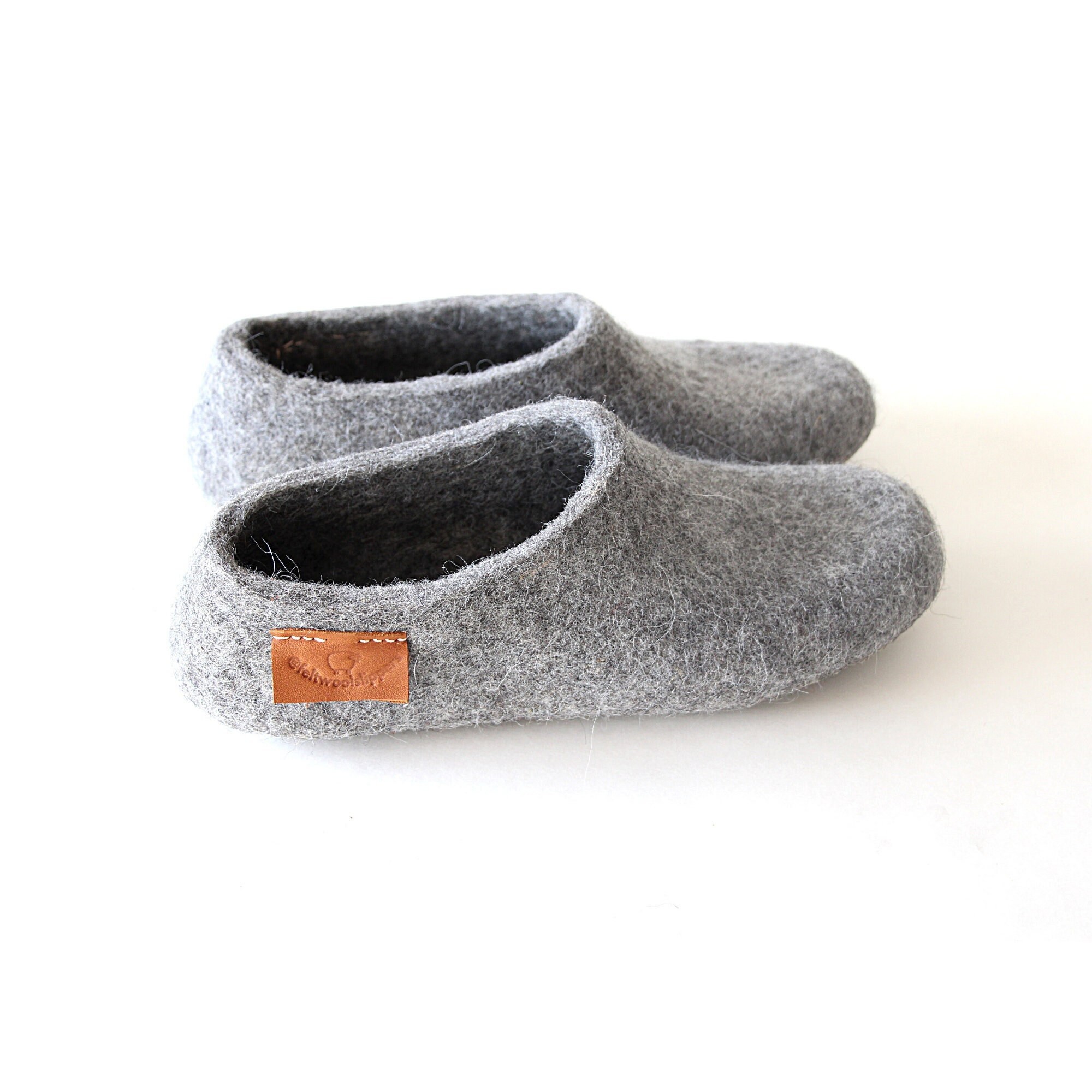 Dark Gray Wool Clogs for Women, Easy Slip-on House Shoes, Cozy ...