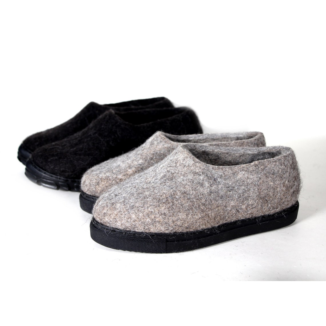 Cold Weather Wool Shoes for Women Gray Boiled Wool Slippers - Etsy