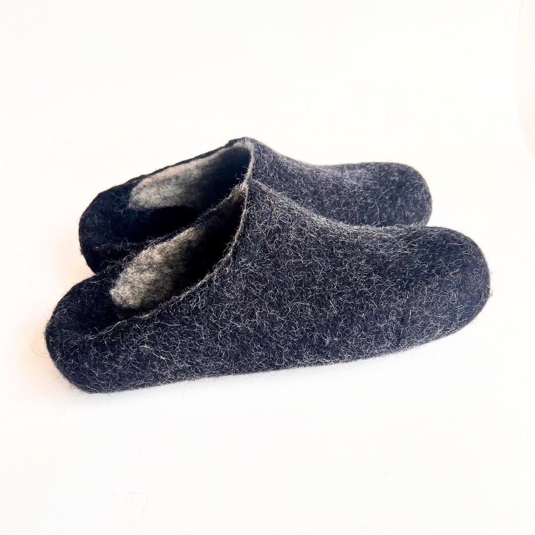 Men’s Wool Slippers, Felted Backless Clogs, Warm Barefoot Comfort ...