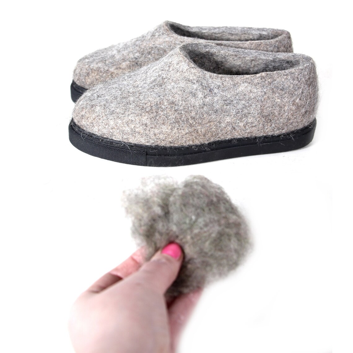 Cold Weather Wool Shoes for Women Gray Boiled Wool Slippers - Etsy