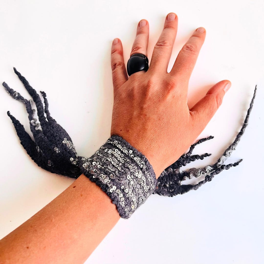 Sequin Wool Cuff Bracelet – Handmade Felt Jewelry Gift for Her ...