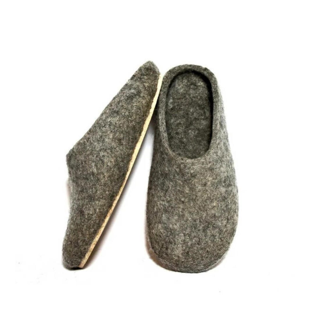 Organic Boiled Wool Clogs Beige Closed-toe Slide Slippers, Indoor or ...