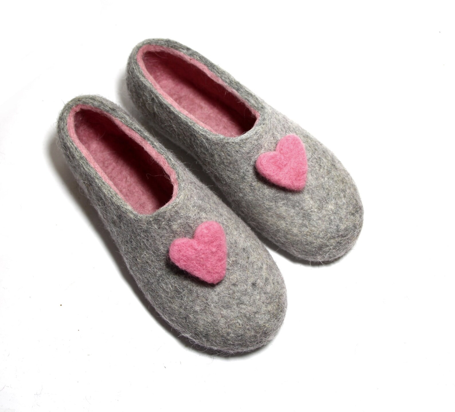 Coquette Wool Slippers for Women – Felted Shoes With Hearts, Pink ...