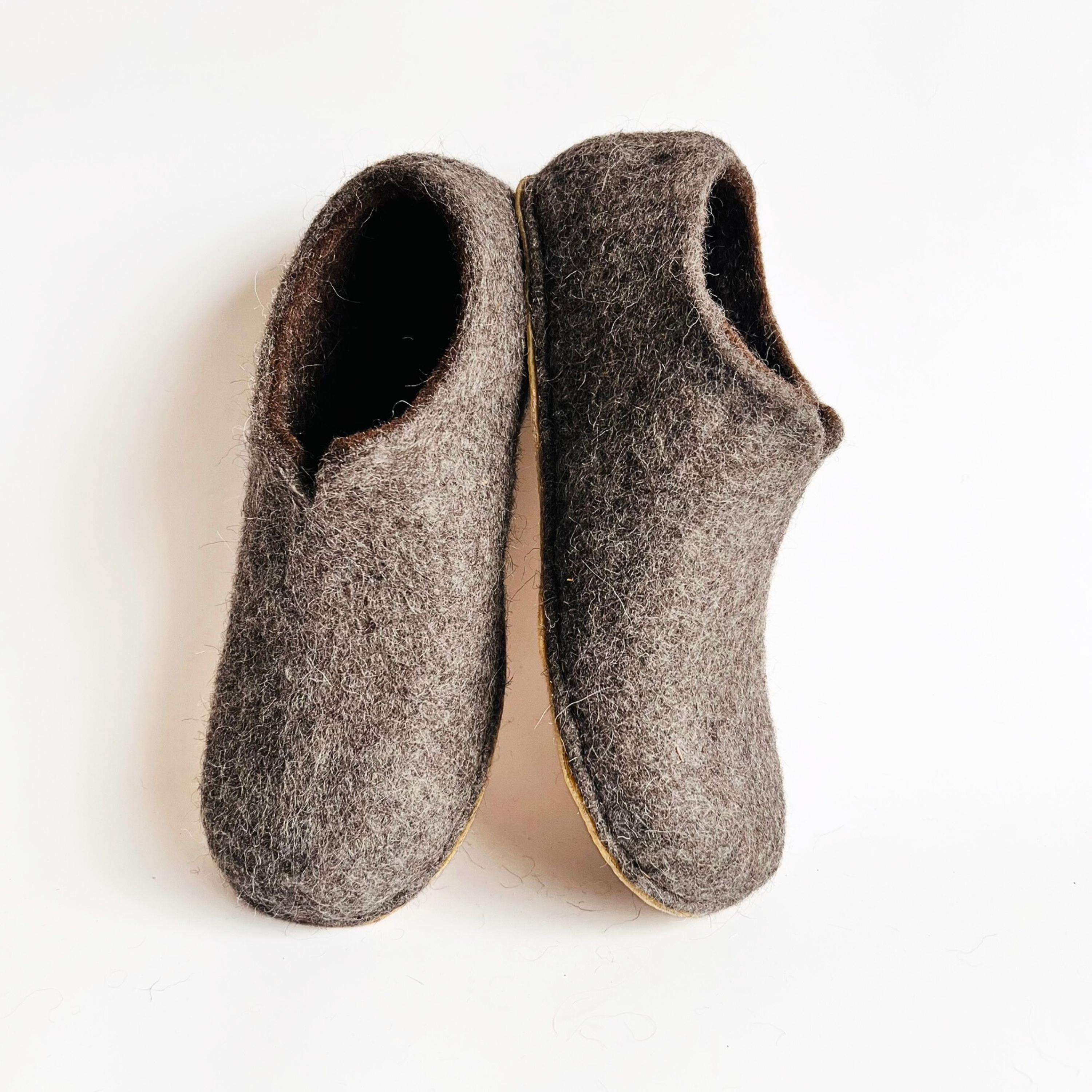 Wool Slippers for Men, Felt House Shoes With Full Back, Organic Clogs ...