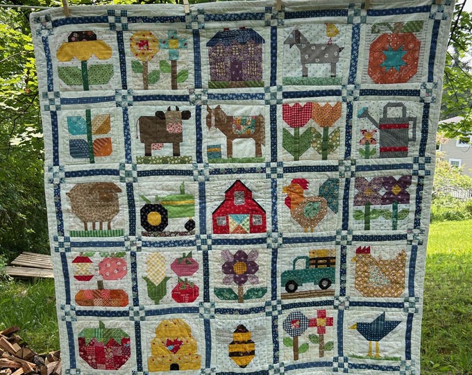 Handmade Country Farm Sampler Baby or Lap Quilt, Playmat, or Picnic ...