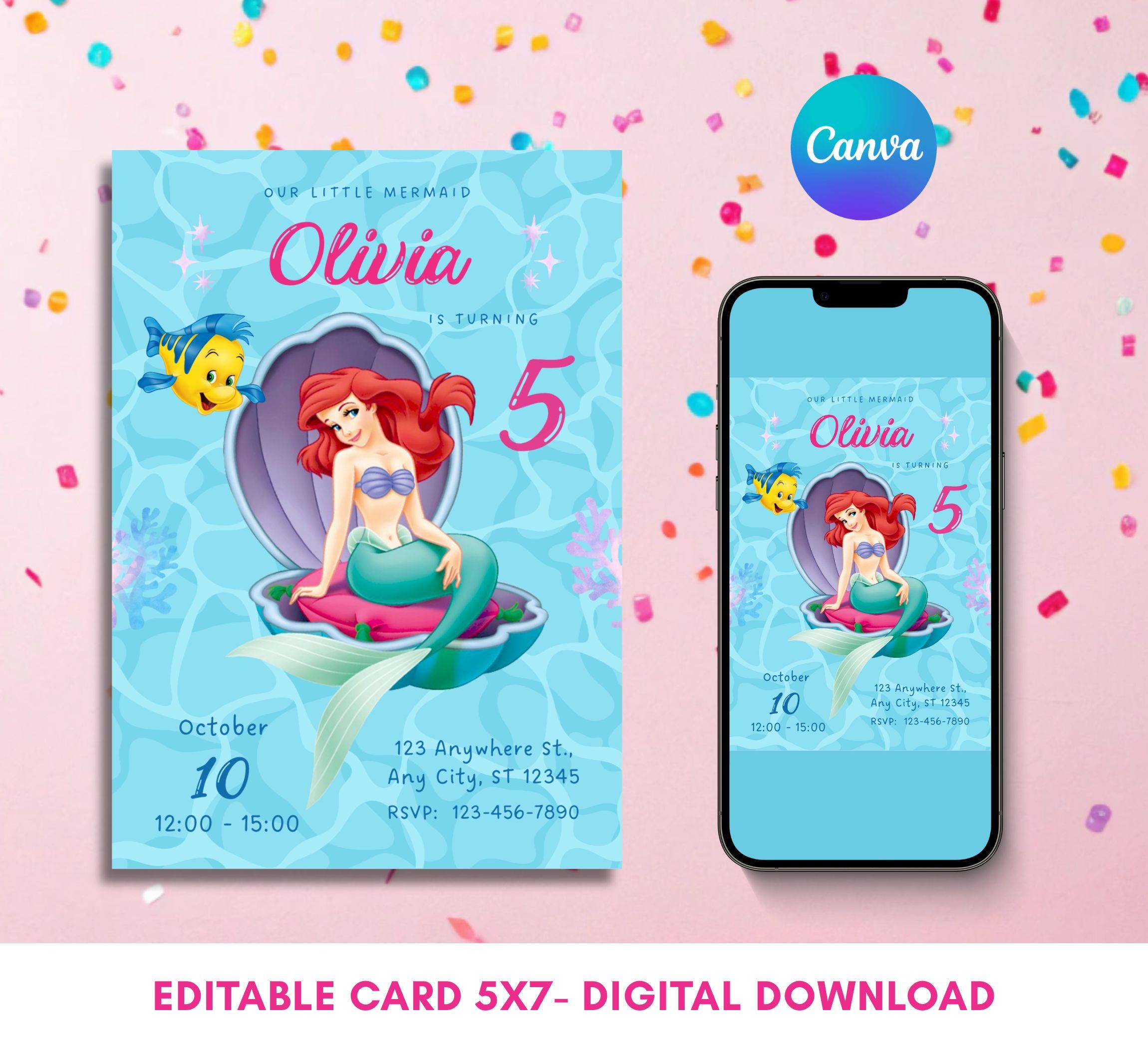 Editable Little Mermaid Birthday Invitation, Ariel Party Little Mermaid ...