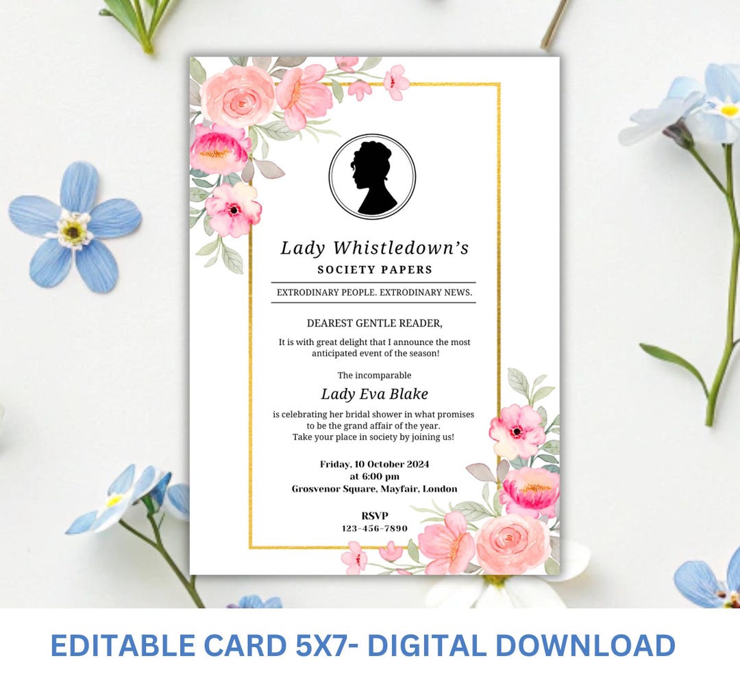 Bridgerton Theme, Bridal Shower Invitation, Lady Whistledown's Society ...