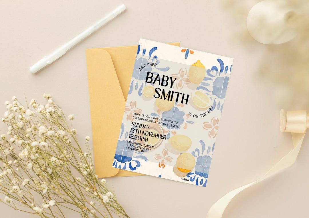 Zesty Lemon Baby Shower Invitation, Citrus Baby Brunch Invite, Amalfi ...