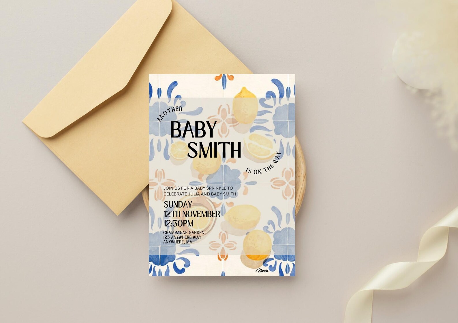 Zesty Lemon Baby Shower Invitation, Citrus Baby Brunch Invite, Amalfi ...
