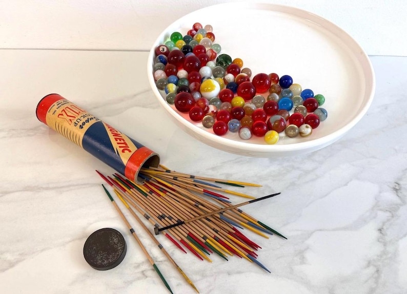 Vintage Magnetic Super Pick-up Stix + Assorted Marbles Toys - Etsy