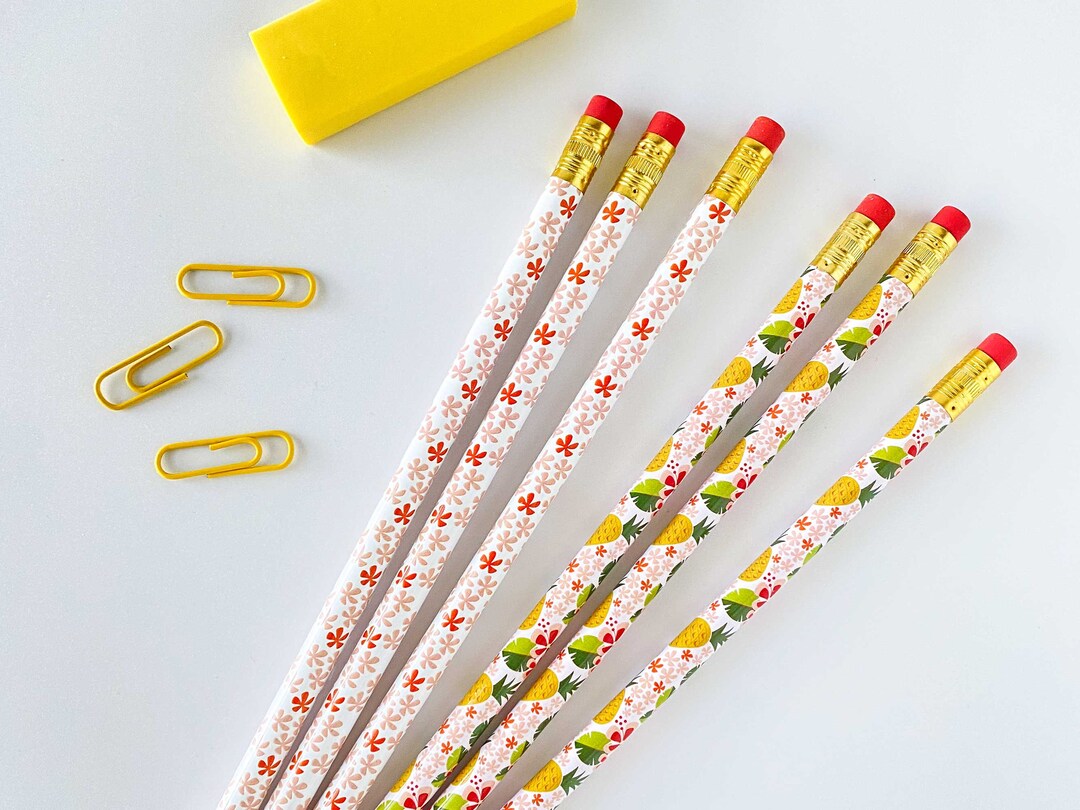 Floral Pencil Set With Tropical Pineapple Floral Designs for Desk ...