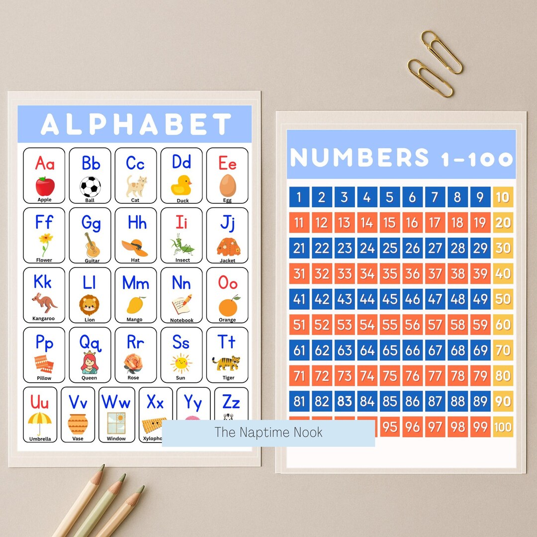 Alphabet & Numbers Poster Printable Bundle | A–Z Chart + 1–100 Number ...
