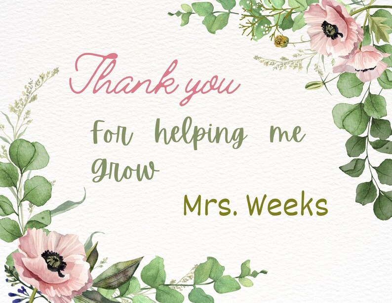 Editable Teacher Thank You Card Template, Sage Green Floral, Canva ...