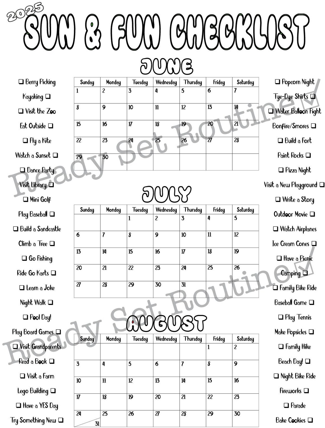 Summer Bucket List for Kids - Printable Checklist With Activities ...
