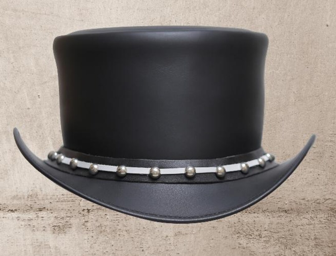 Top Hat Leather Top Hat Rivet Stripes Steampunk Leather Top Hat ...