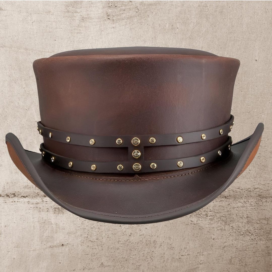 Top Hat Leather Top Hat Rivet Band Steampunk Leather Top Hat , Gothic ...