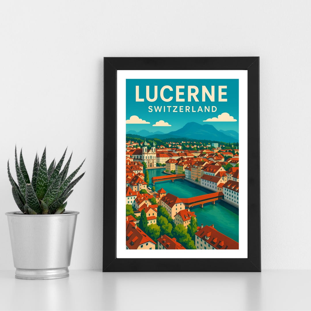 Lucerne Switzerland Travel Poster – Vintage Style City Art (digital ...