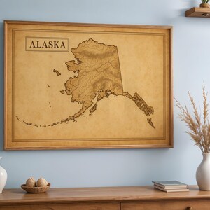 Vintage Alaska Map Print | Antique Alaska Poster, Old World Style Map ...