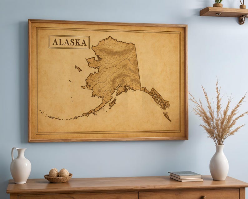 Vintage Alaska Map Print | Antique Alaska Poster, Old World Style Map ...