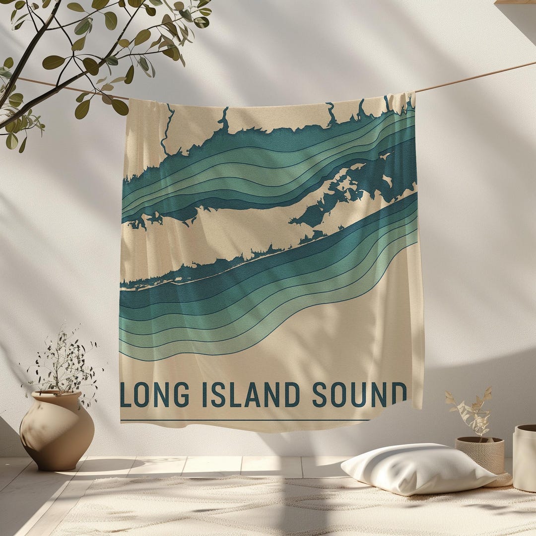 Long Island Sound Blanket | Wedding Map Gift | Coastal Home Decor ...