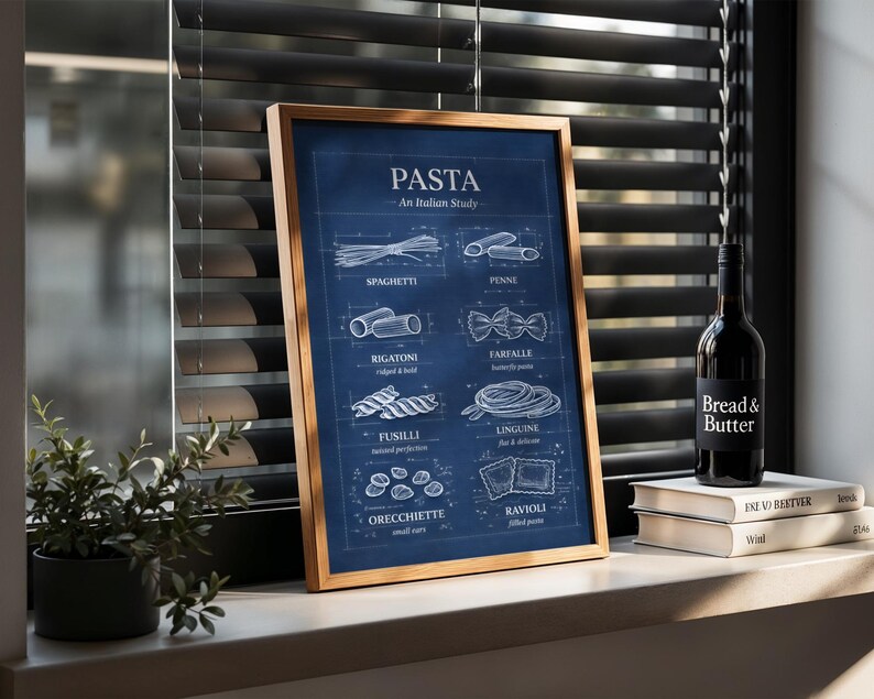 Pasta Wall Art | Pasta Shapes | Blueprint Art | Kitchen Prints | Pasta ...