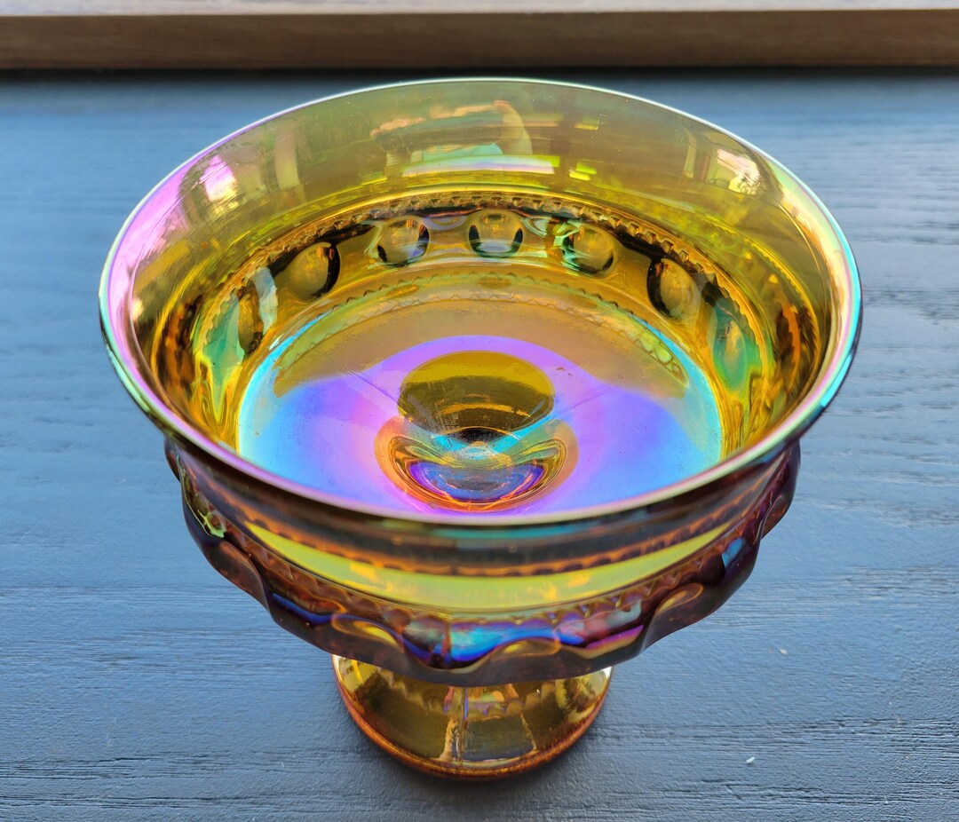 Marigold Indiana Glass Compote Dessert Dish - Etsy