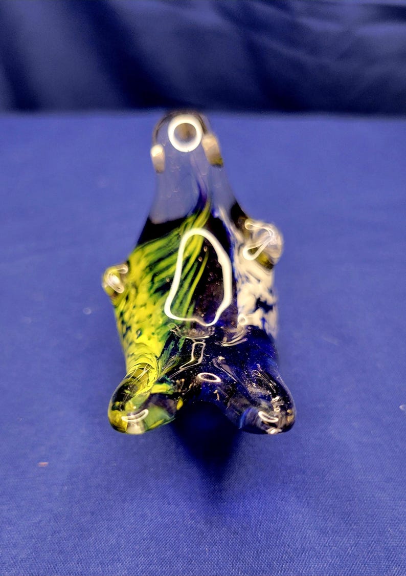 Hand-blown Swirled Art Glass Bird Figurine With Blue, Yellow & White ...