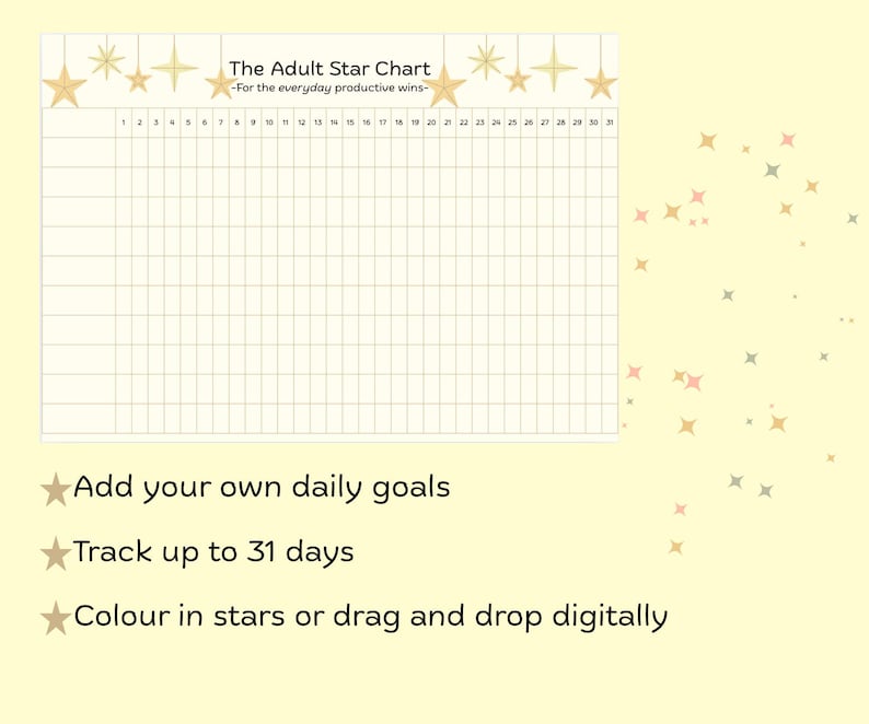 Adult Star Chart – Printable Habit Tracker, Daily Wins (canva Digital ...