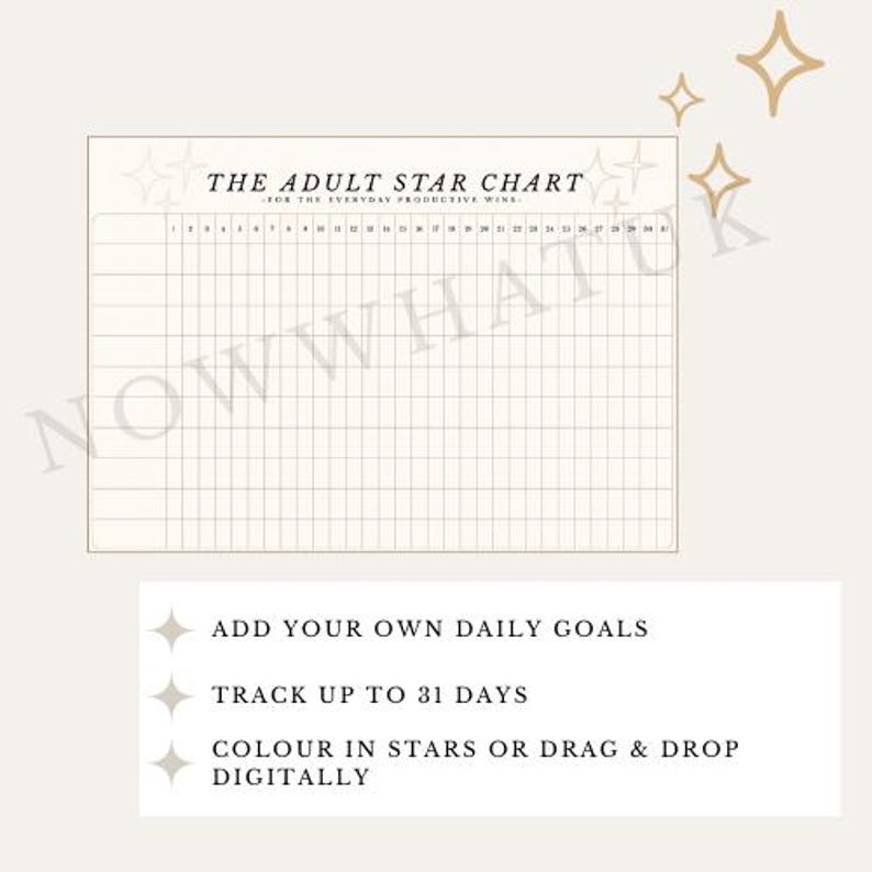 Adult Star Chart – Printable Habit Tracker, Neutral (digital & Editable ...