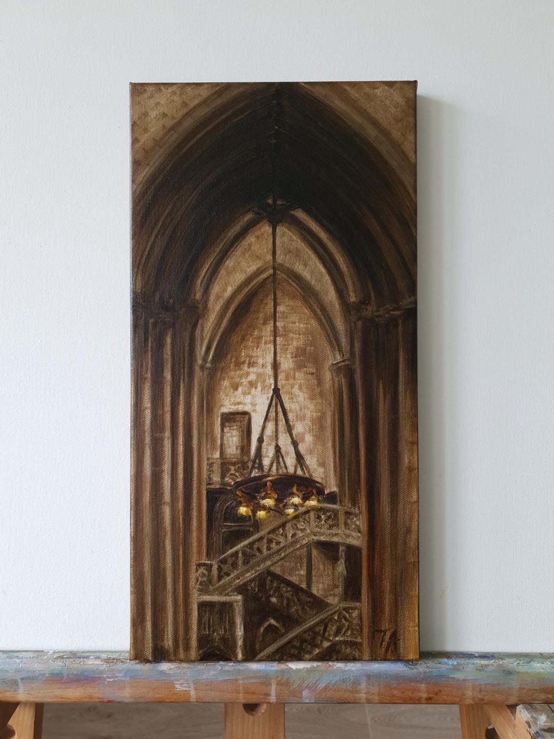 Gothic Cathedral Oil Painting – Medieval Architecture Wall Art (8x16 In ...