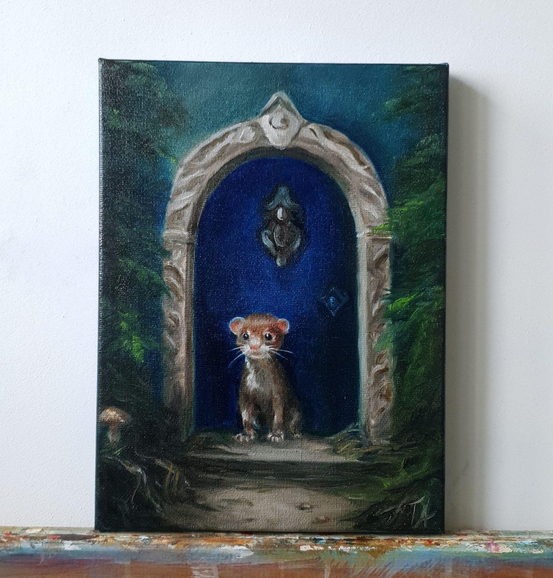 Weasel Oil Painting: Fairy Animal Art by Blue Door (18x24 Cm) - Etsy