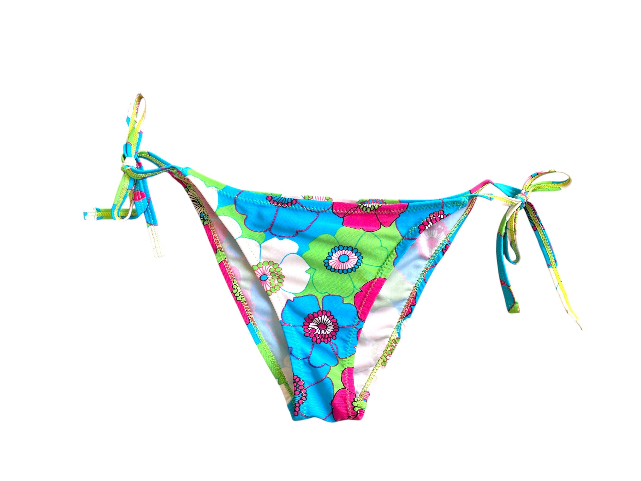 Y2K Pink Blue Sequin Bikini Two Piece Swimsuit 2000's Floral Bathing ...