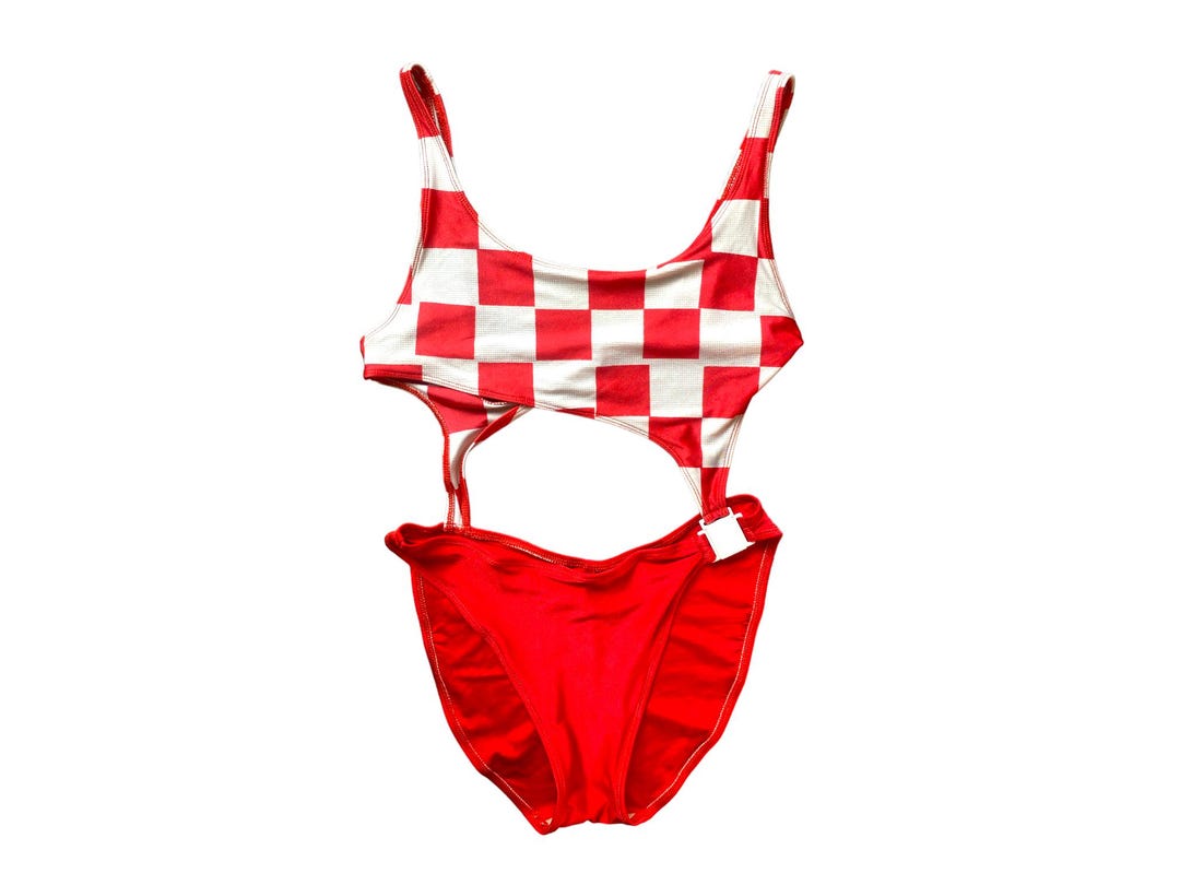 80's Swimsuit One Piece Bathing Suit Red Silver 80s Cut OUT Bathing ...