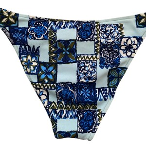 90's Floral Bikini Two Piece Set BLUE Patchwork Bathing Suit High ...