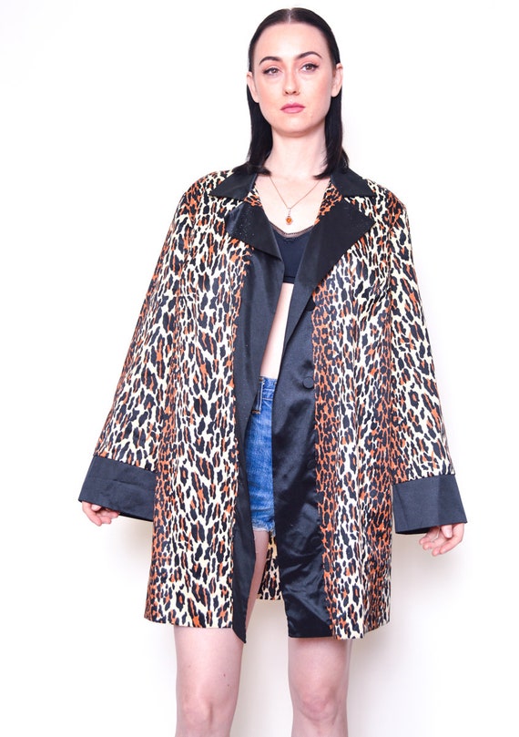 Leopard Jacket 60s Short Kimono Robe ANIMAL PRINT Pin… - Gem