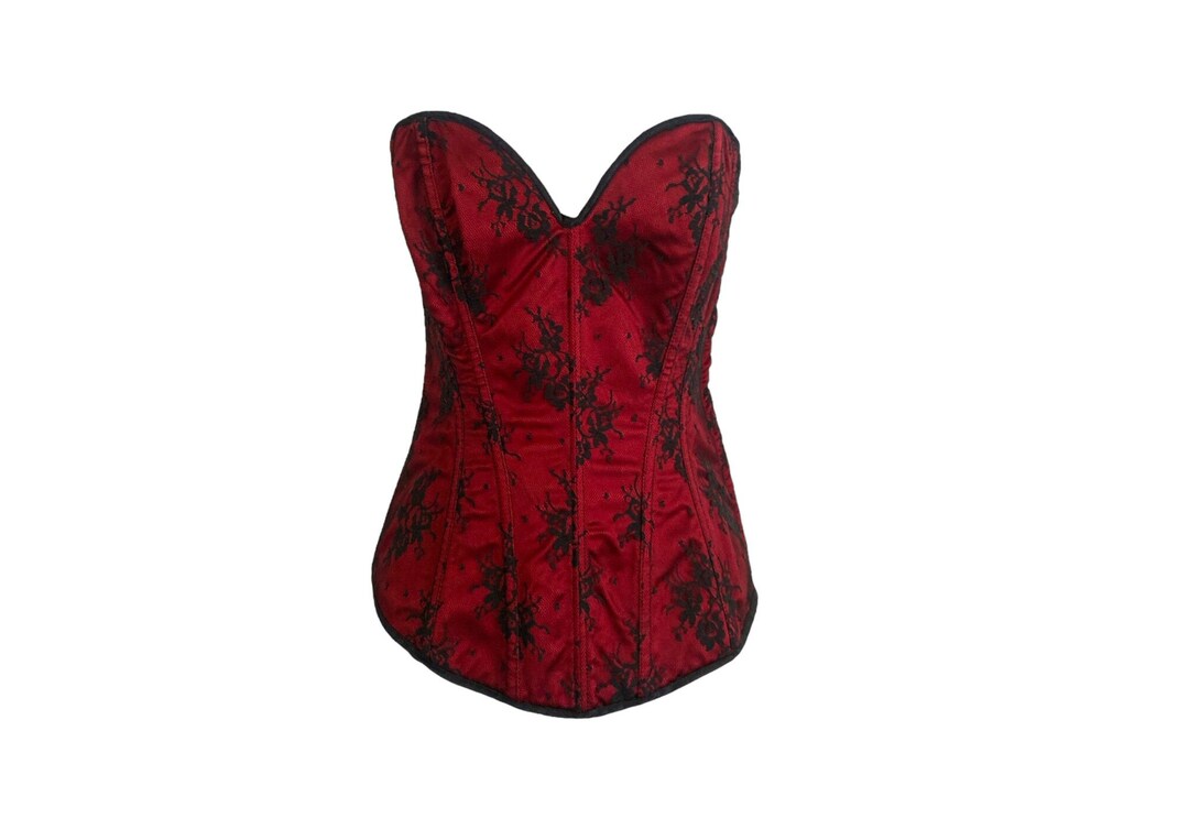 90's Corset Black Red Top by Shirley of Hollywood Floral Lace Bustier ...