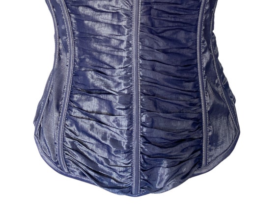 Vintage Y2k Corset Blue Satin Hand Dyed Lace Up Bust… - Gem