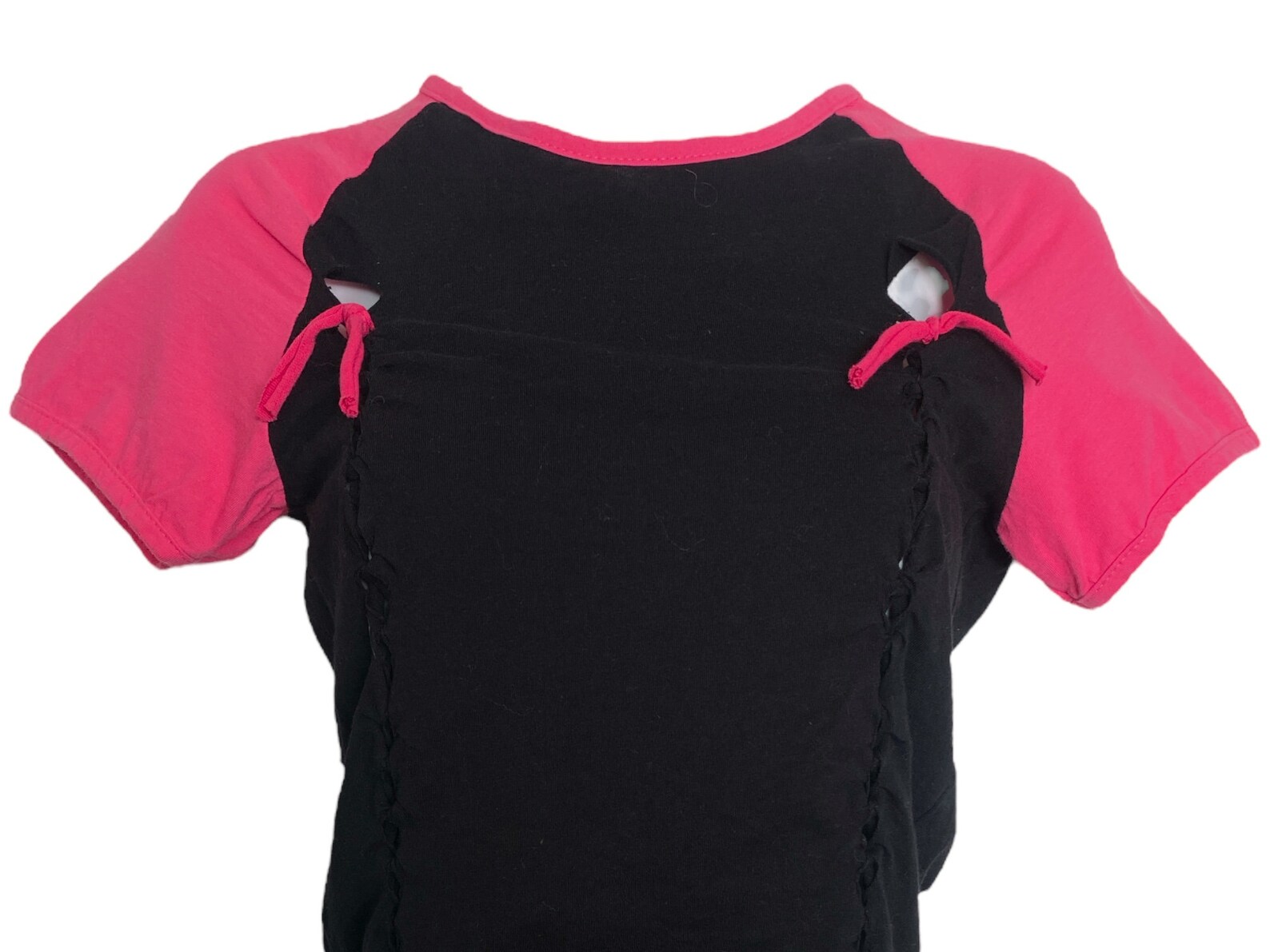 Y2K Cut Out Tee Shirt Pink Black Top Y2K Short Sleeve Vintage 00's ...
