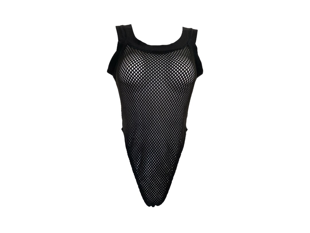 80's Fishnet Bodysuit Thong Bodysuit Sheer See Through Black Fishnet ...