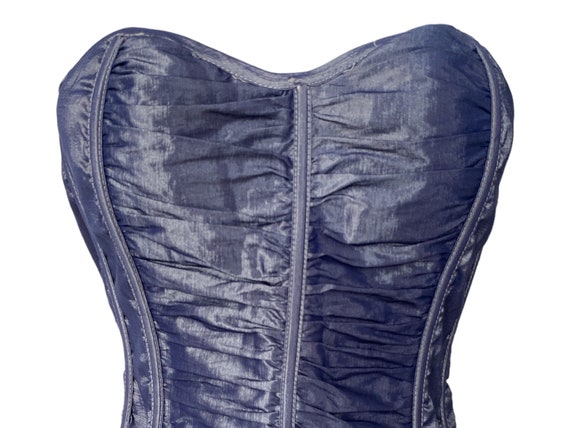 Vintage Y2k Corset Blue Satin Hand Dyed Lace Up Bust… - Gem