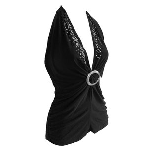 Y2k Black Halter Top Y2k Vintage Boho Halter Neck Studded Top Halter ...