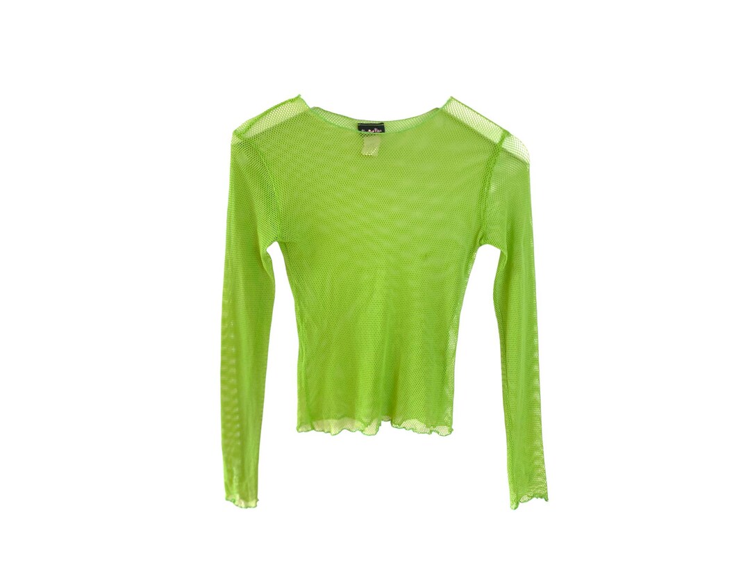 90's Fishnet Blouse Vintage 1990s MESH Boho Green Sheer See Through ...