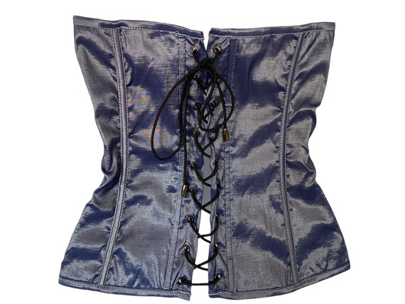 Vintage Y2k Corset Blue Satin Hand Dyed Lace Up Bust… - Gem