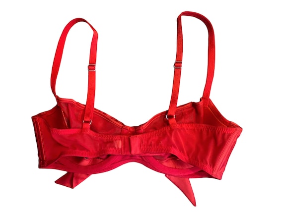 Red satin Bra Satin Mesh Bra Balconette Bra Red Satin… - Gem