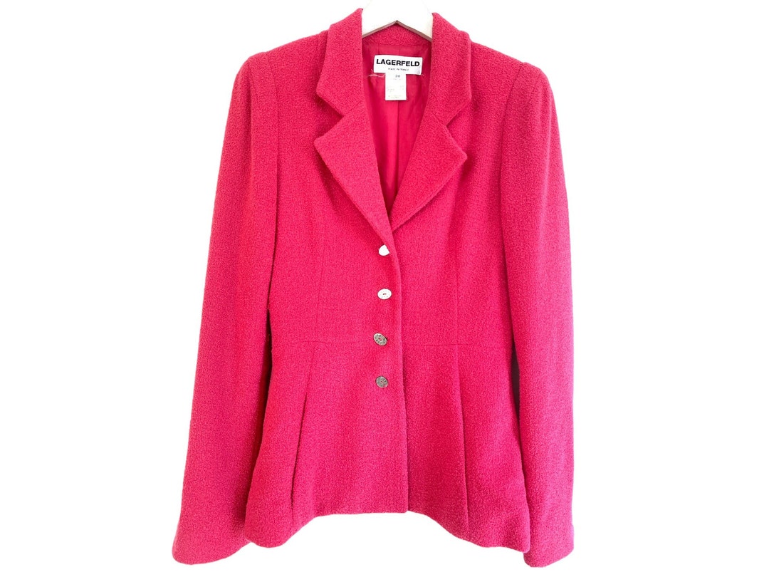 Pink Blazer 90s Hot Pink LAGERFELD Statement Jacket Fuchsia Preppy ...